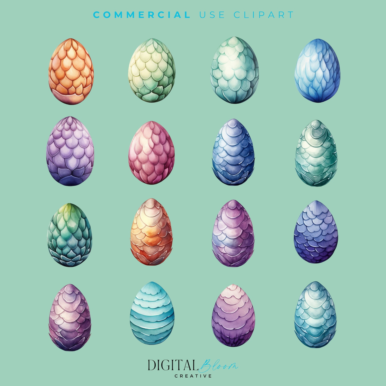 Dragon Eggs Clipart, Watercolor PNG, Baby Dragon Eggs, Magic Clip Art ...