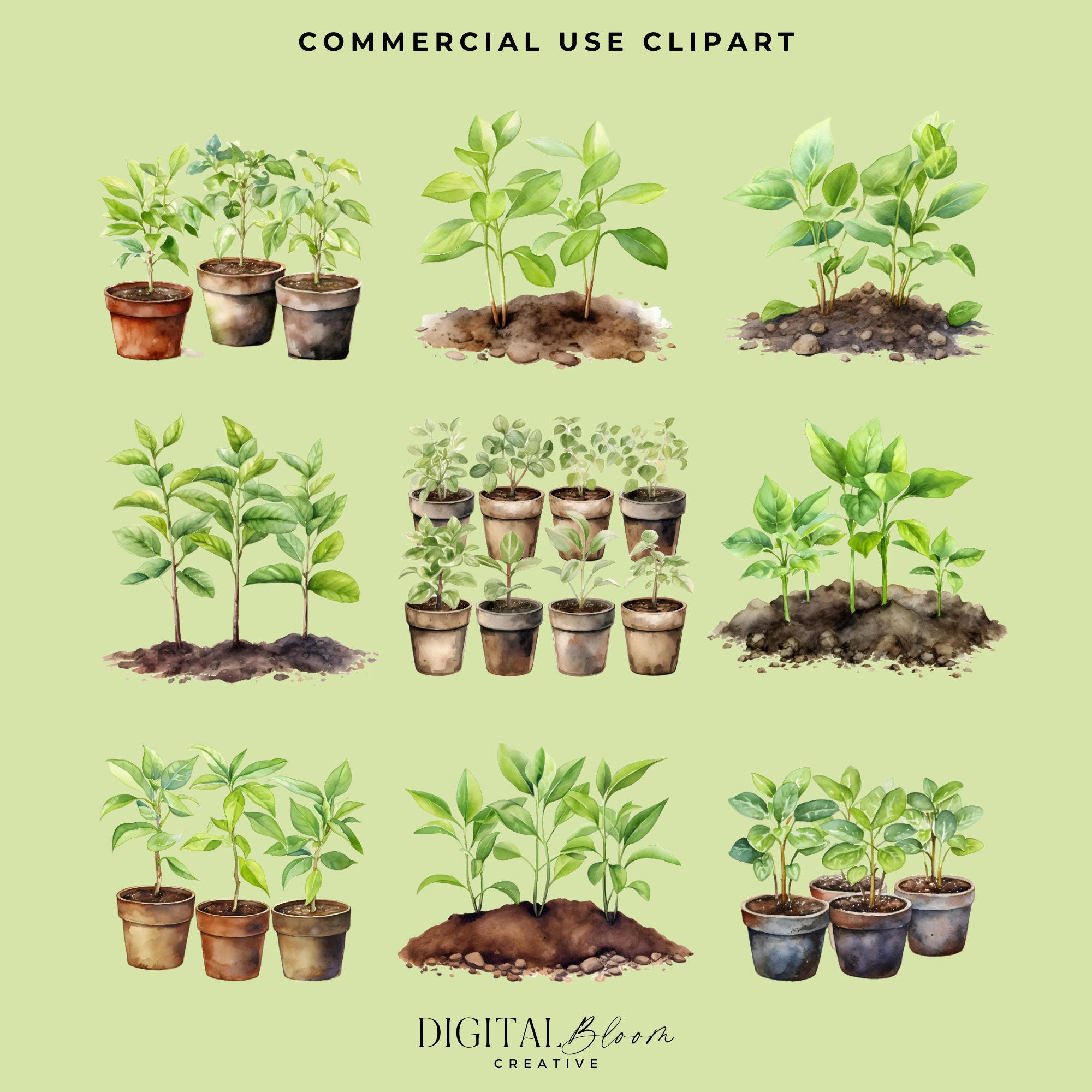 Seedlings Clipart Potted Plants PNG Graphics Gardening Greenhouse Clip ...