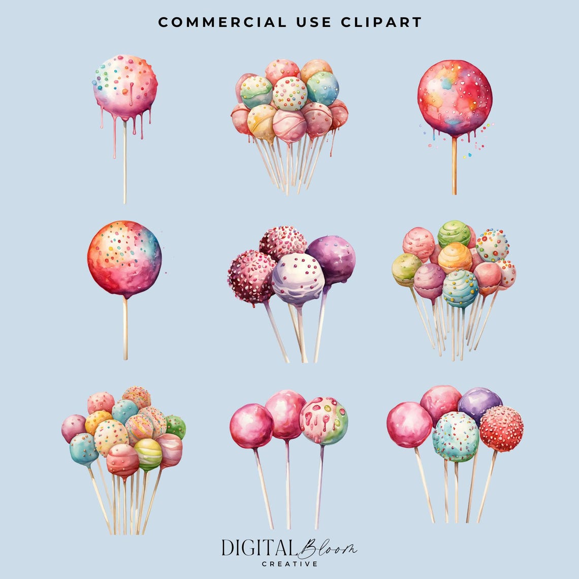 Cake Pop Clipart Birthday Sweet Treats Summer Party Clip Art Dessert ...
