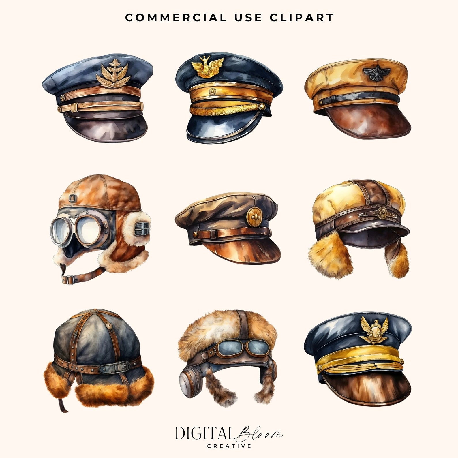Pilot Hat Clipart Transparent Png Watercolor Scrapbook Aviator Cap Clip ...