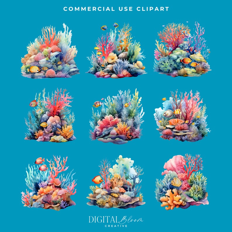 Coral Reef Clipart, Underwater PNG, Watercolor Sea Life Clip Art, Under ...