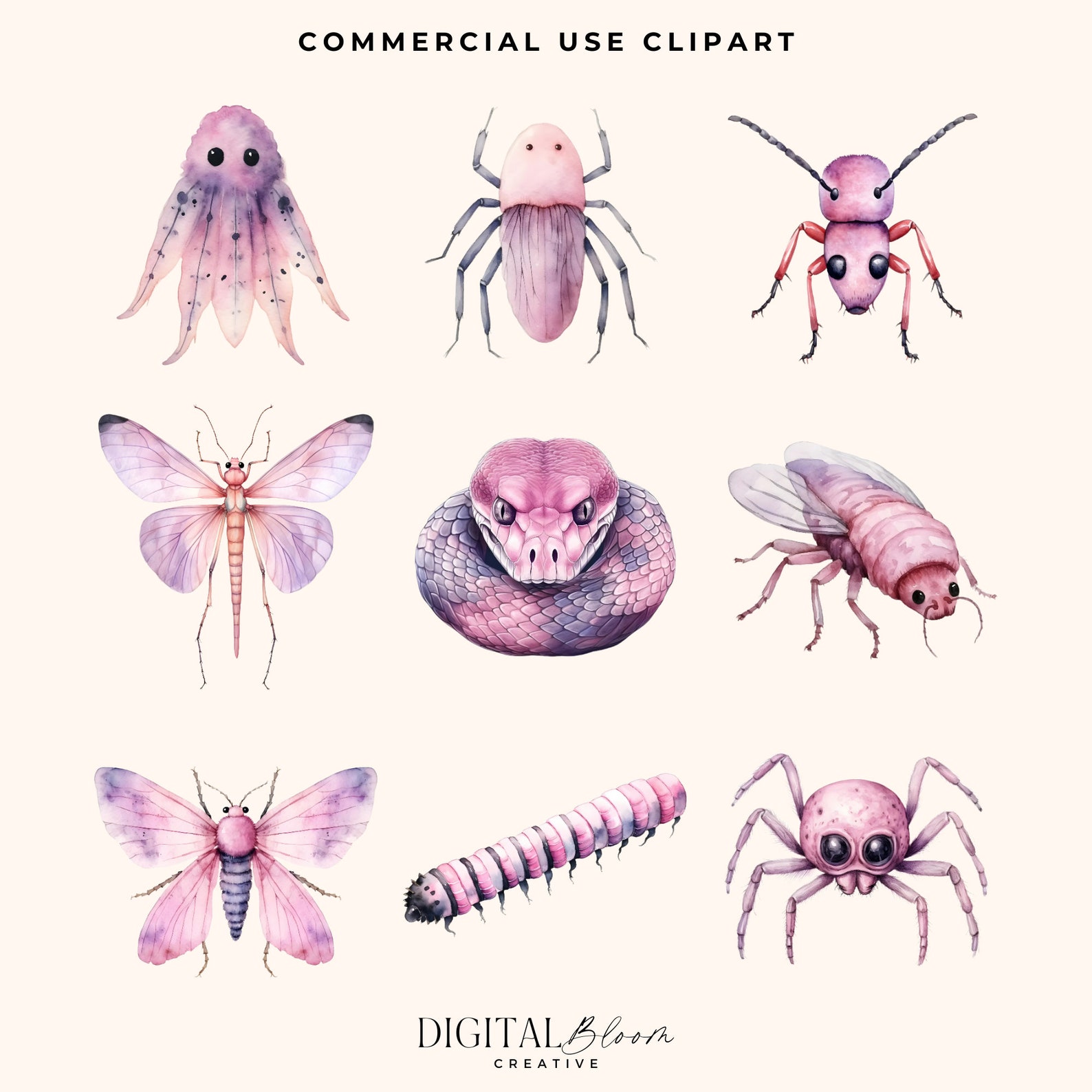 Pink Halloween Creepy Crawlies Clipart Spooky PNG Graphics Clip Art ...