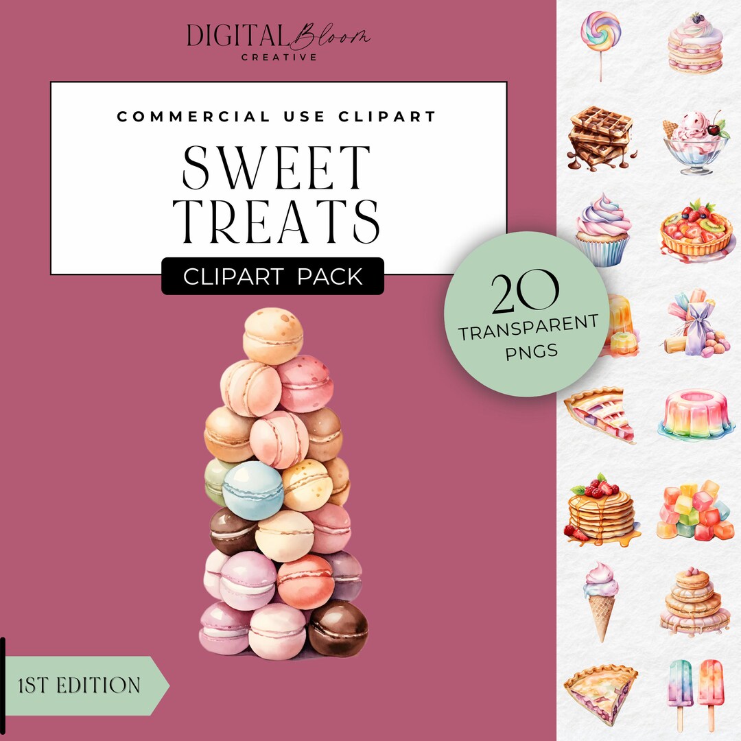 Sweet Treats Watercolor Clipart Chocolate Eclair Pastries Candyland ...