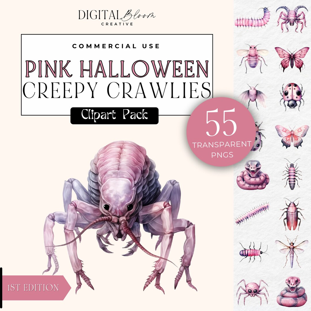 Pink Halloween Creepy Crawlies Clipart Spooky PNG Graphics Clip Art ...