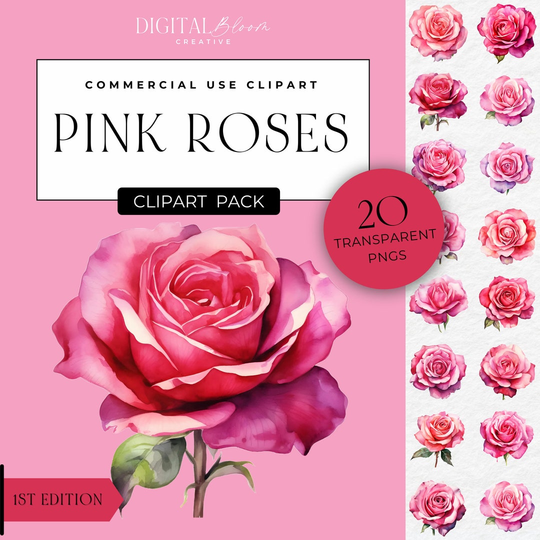 Pink Rose Flower Clipart Floral Baby Shower Bright Roses PNG Graphics ...