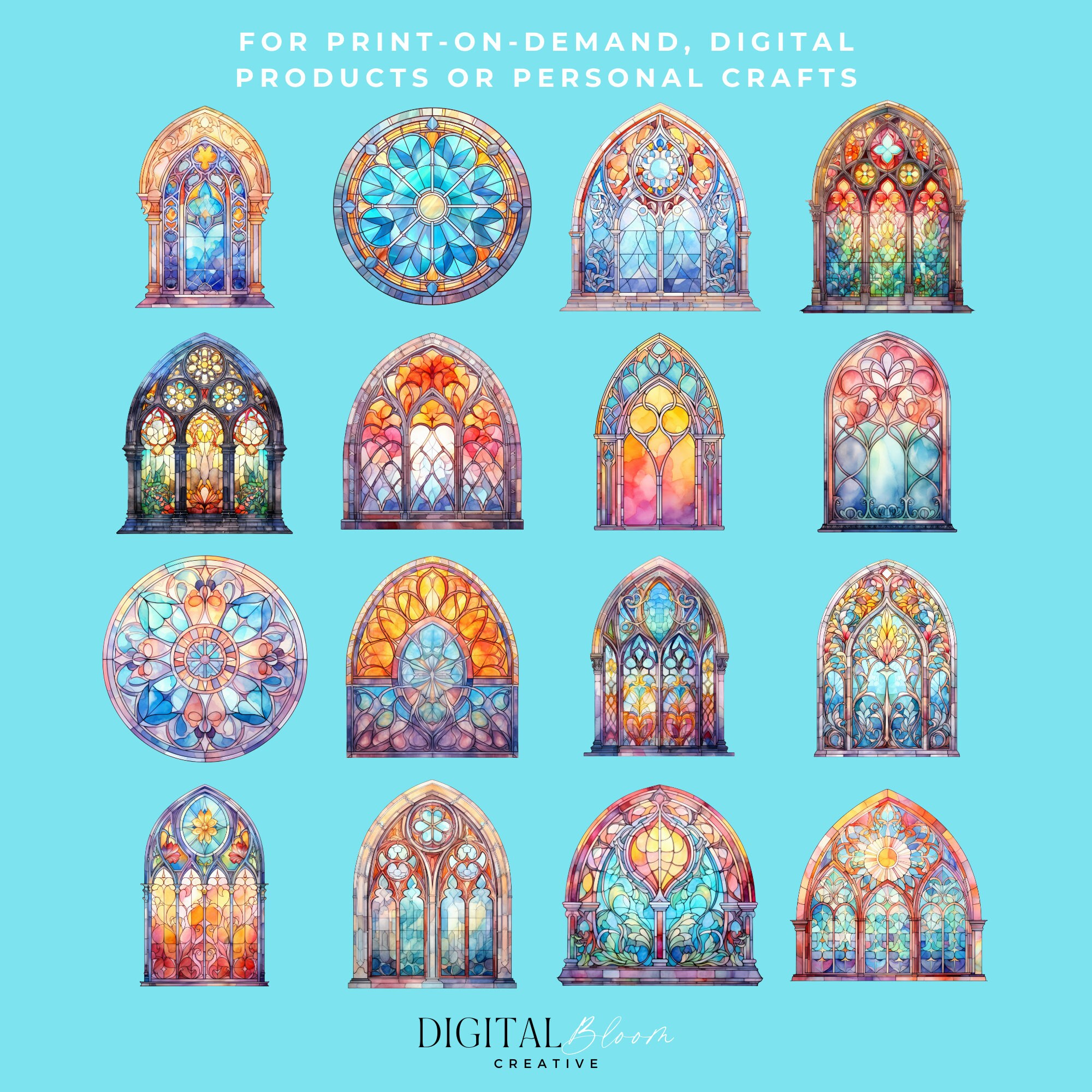 Stained Glass Window Clipart, Church Clipart PNG, Digital Download ...