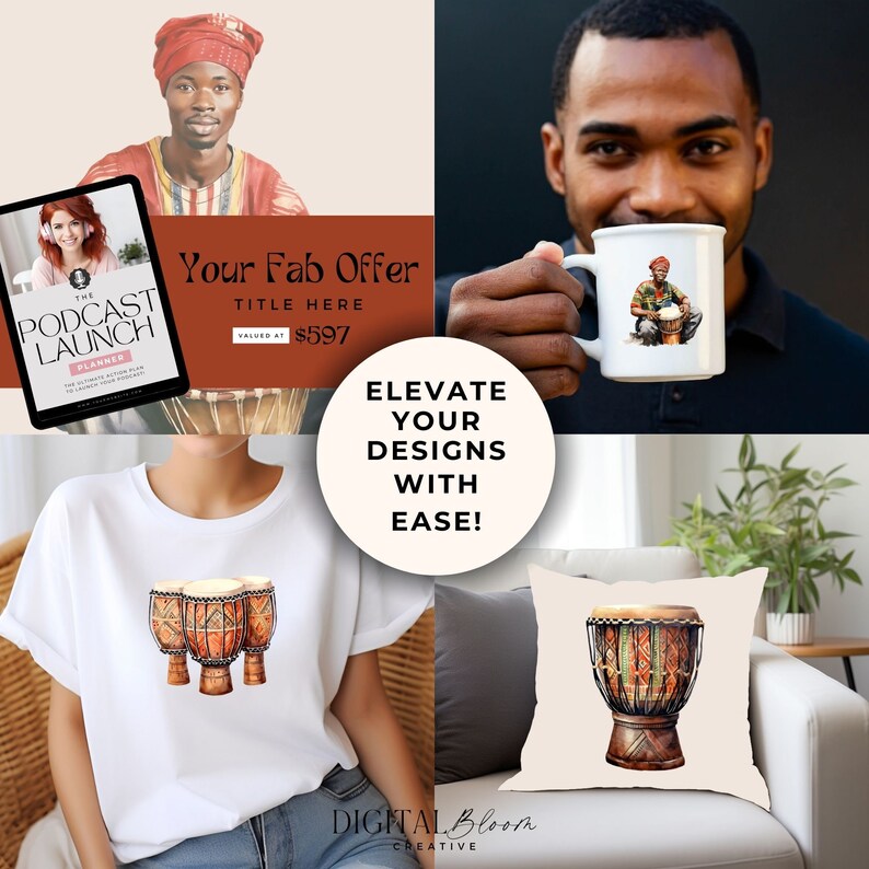 African Drum Clipart PNG Watercolor Bongo Clip Art Travel Graphics ...