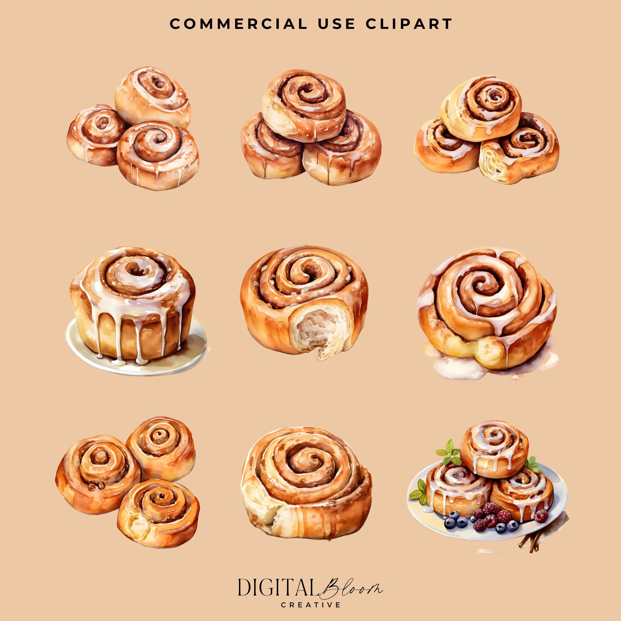 Cinnamon Roll Clipart, Sweet Buns Clip Art, Baked Vegan Pastries PNG ...
