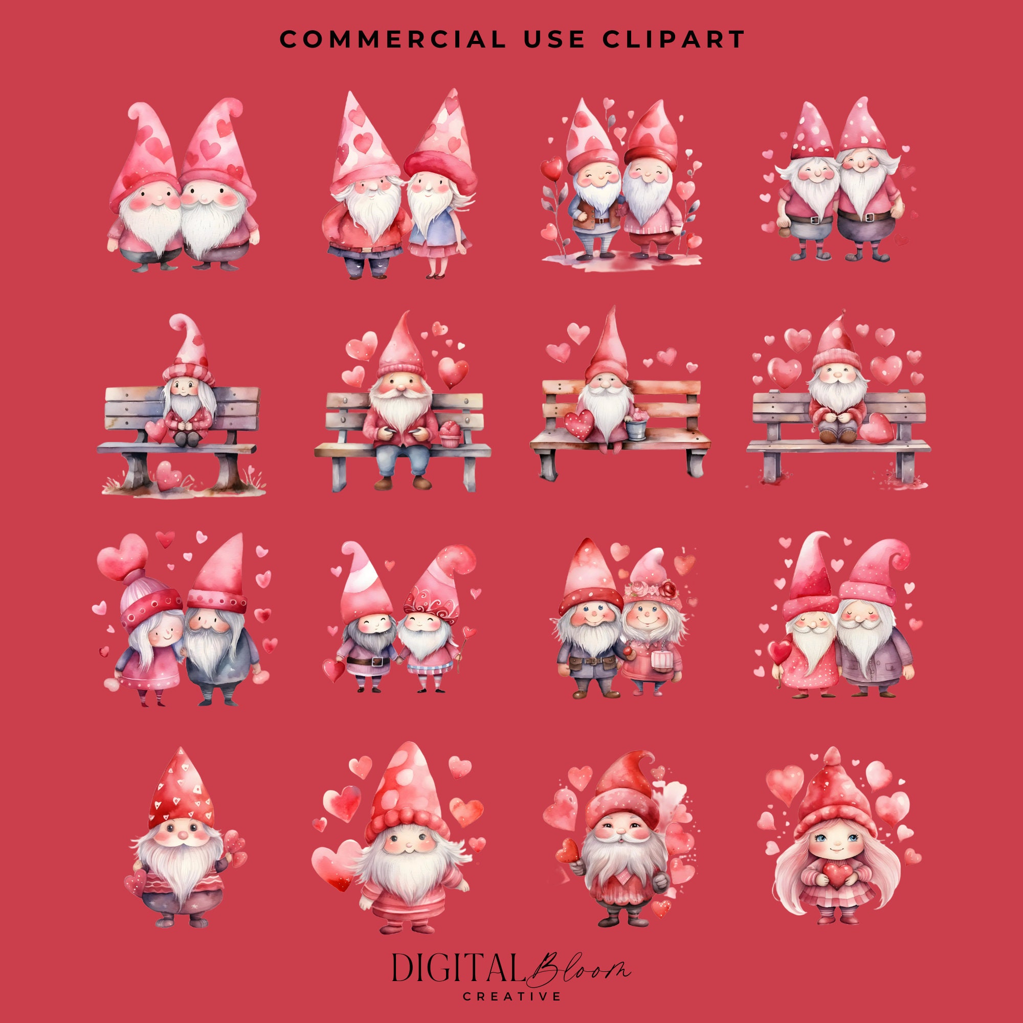 Seasonal Gnome Clipart Valentines Day, Watercolor Garden Gnomes, Saint ...