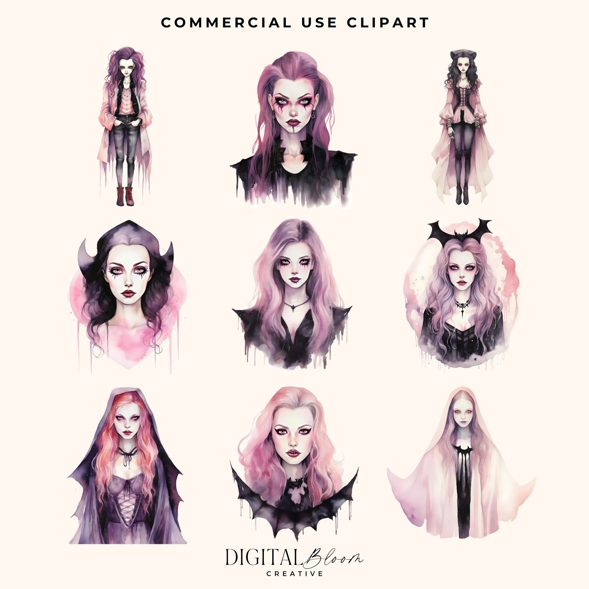 Pink Halloween Female Vampires Clipart Spooky Mansion PNG Graphics Cute ...