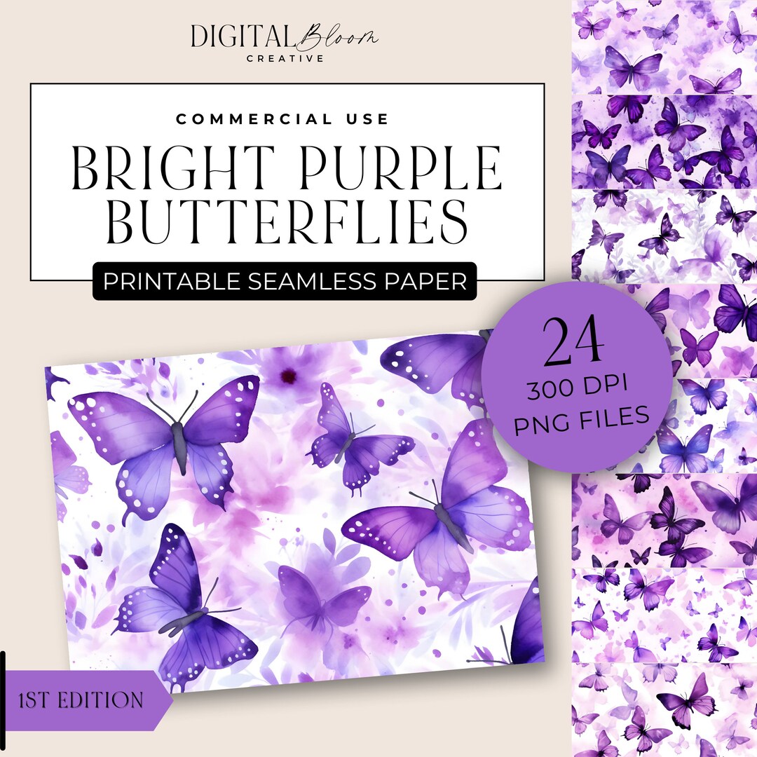 Purple Butterfly Digital Paper Seamless Bright Butterflies Pattern ...