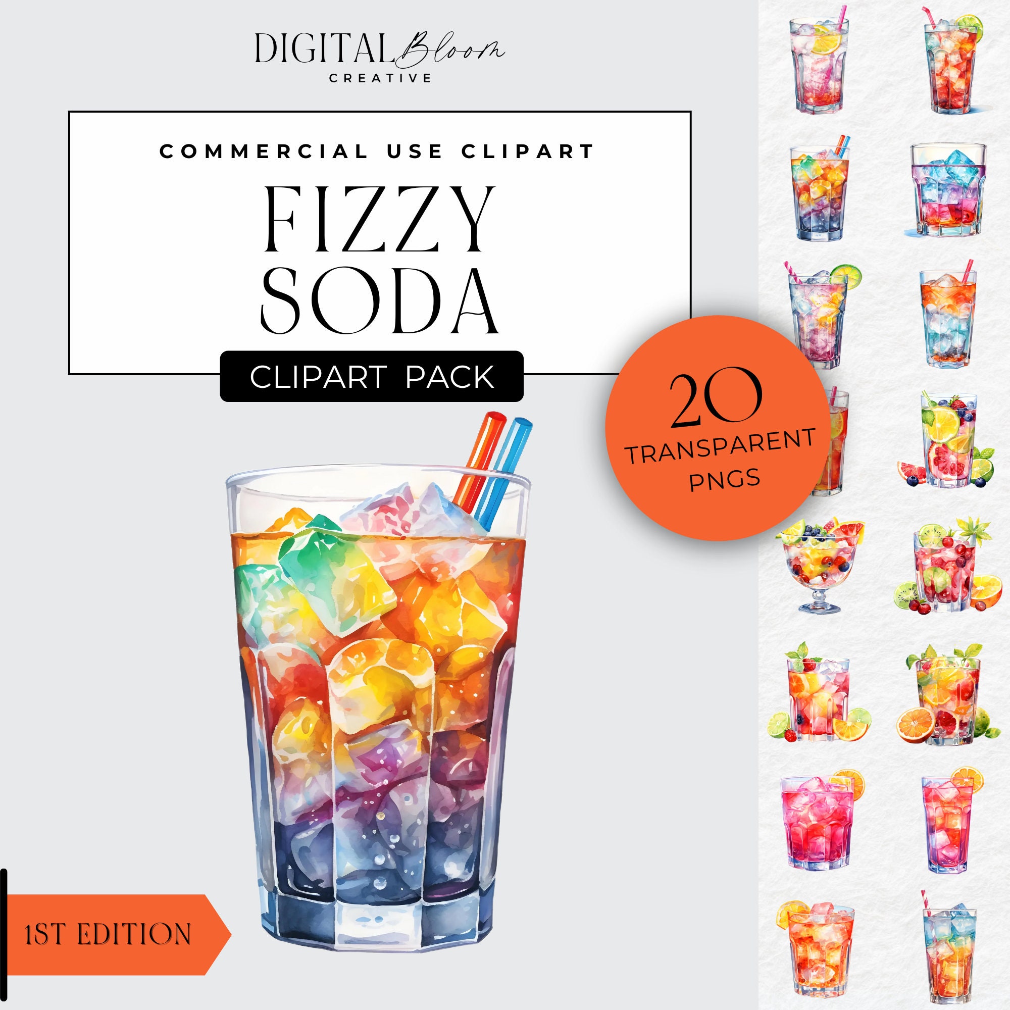 Soda Watercolor Clipart Summer Holiday Drinks Clip Art Fizzy Pop PNG ...