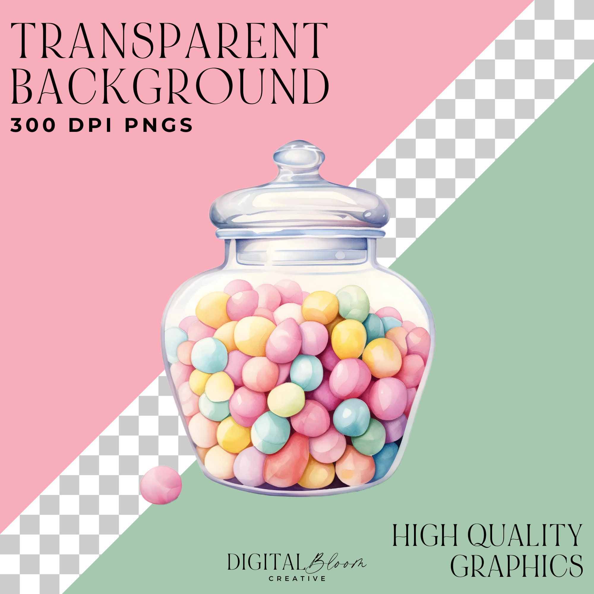 Candy Jars Clipart, Watercolor Sweets Clip Art Candyland PNG, Candies ...
