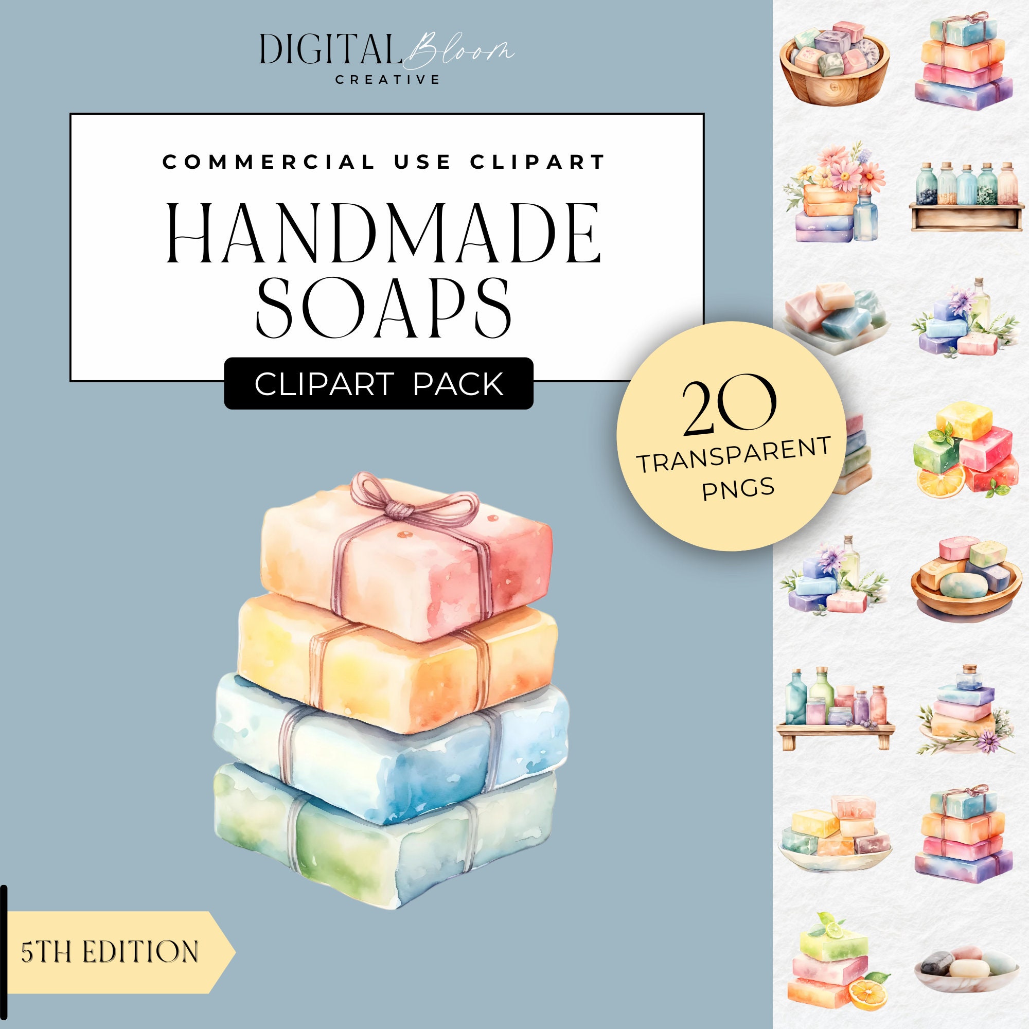 Handmade Soap Clipart Watercolor Bundle Bar of Herbal Fruit Soaps Spa ...