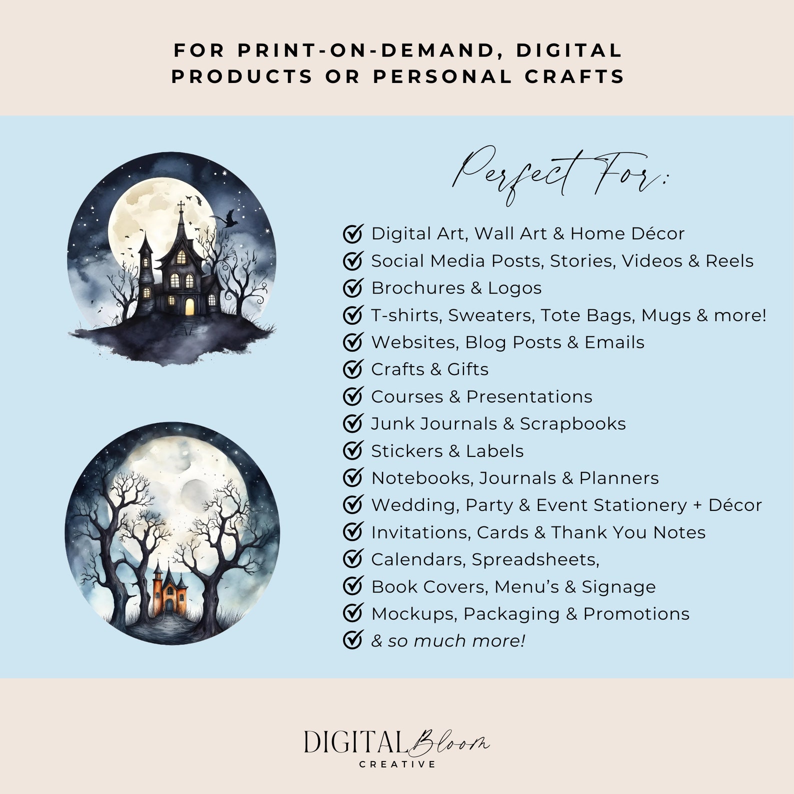 Full Moon Clipart Spooky Crescent Moon PNG Graphics Quirky Halloween ...