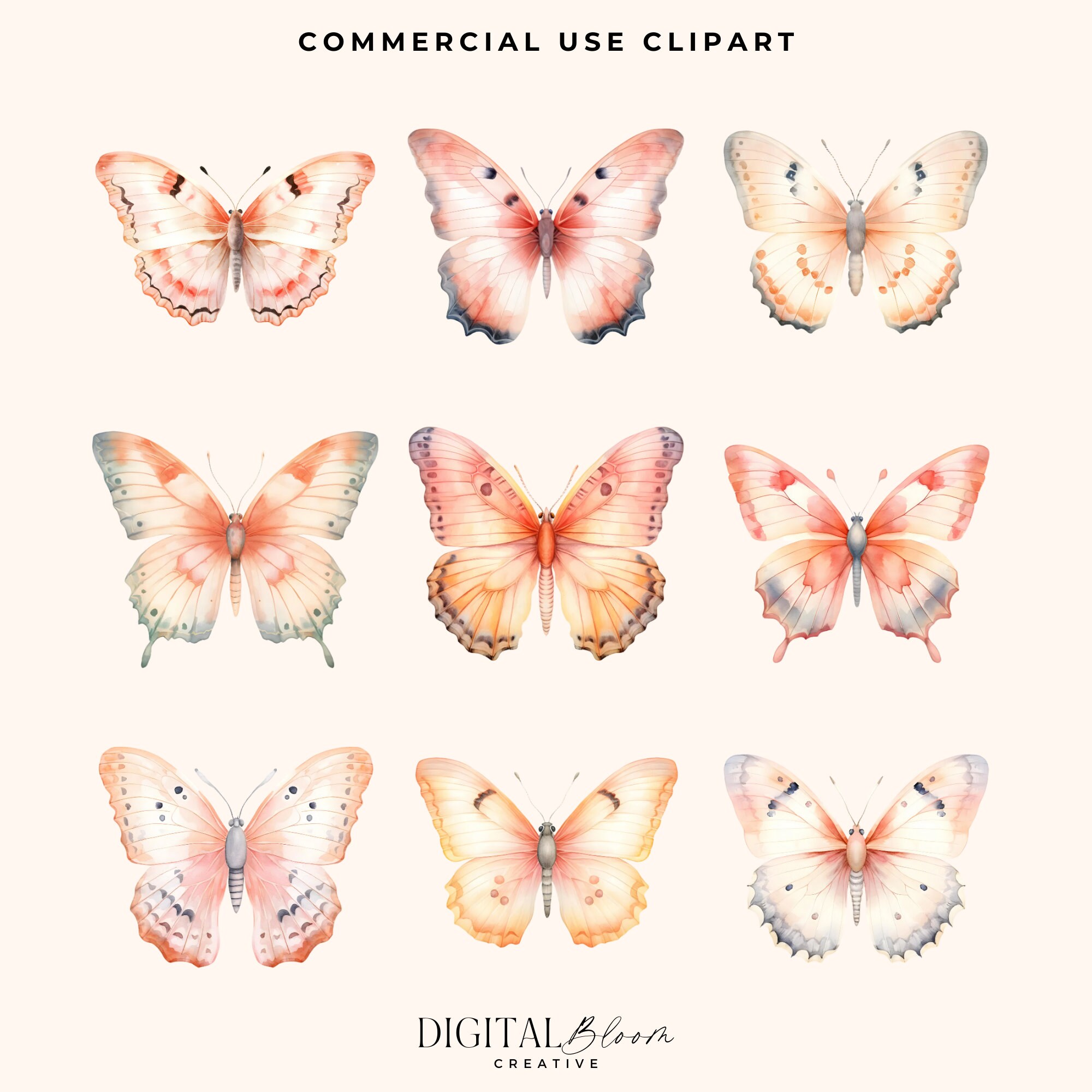 Light Peach Butterfly Clipart Pastel Butterflies Graphics Transparent ...