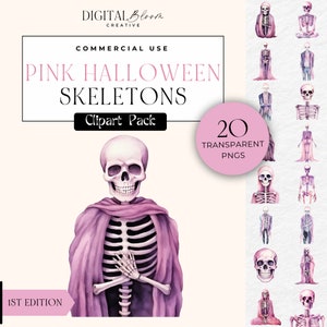 Pink Halloween Skeleton Clipart Spooky PNG Graphics Halloween Skull ...