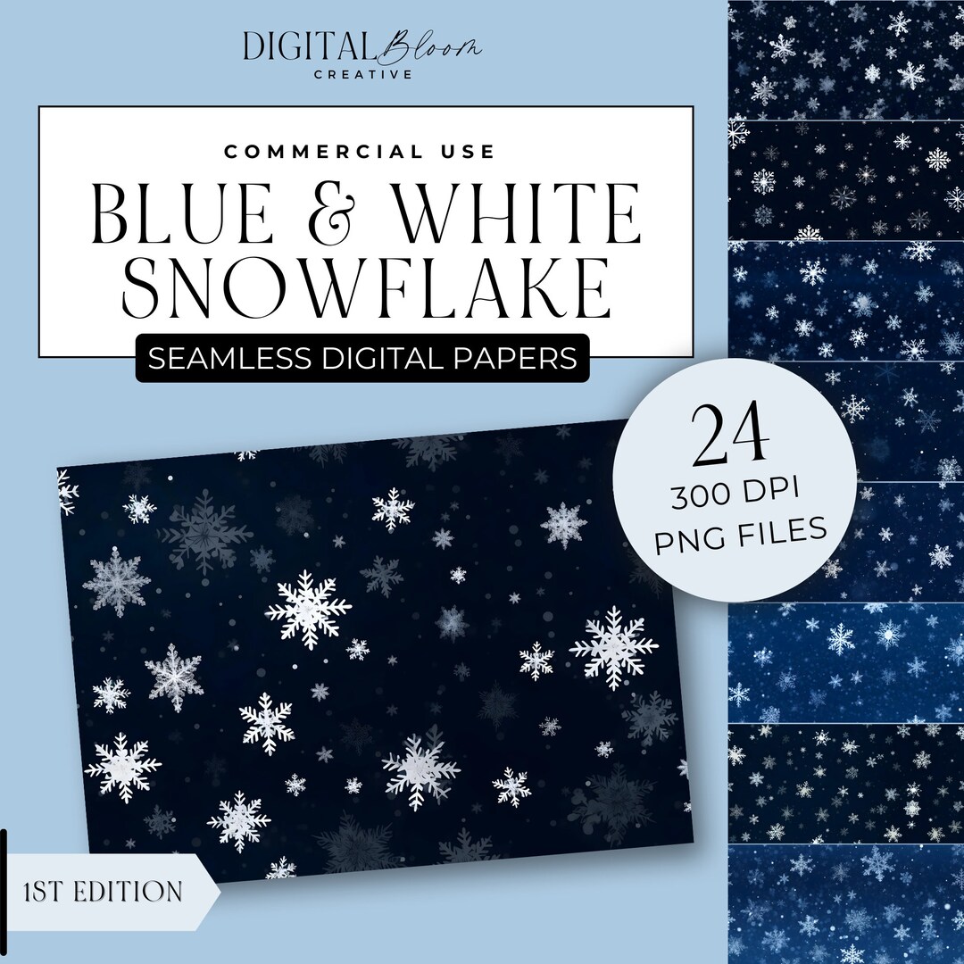 Snowflake Digital Paper, Winter Snow Digital Background, Christmas ...