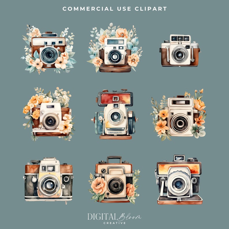 Polaroid Camera Clipart DSLR Camera Clip Art Bundle Retro Vintage ...