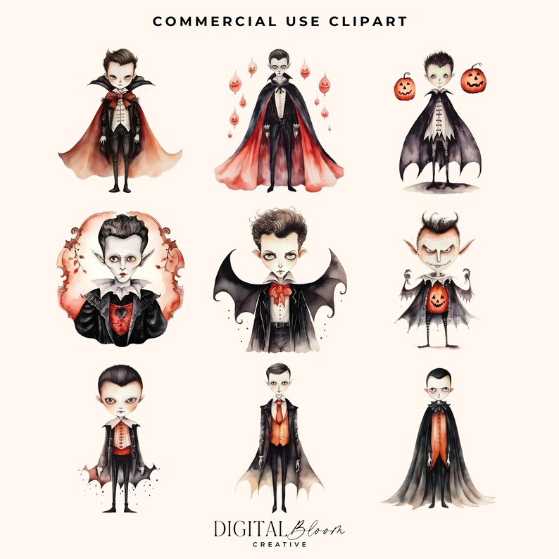 Halloween Vampire Clipart, Quirky Cute Vampire, Scary Watercolor ...