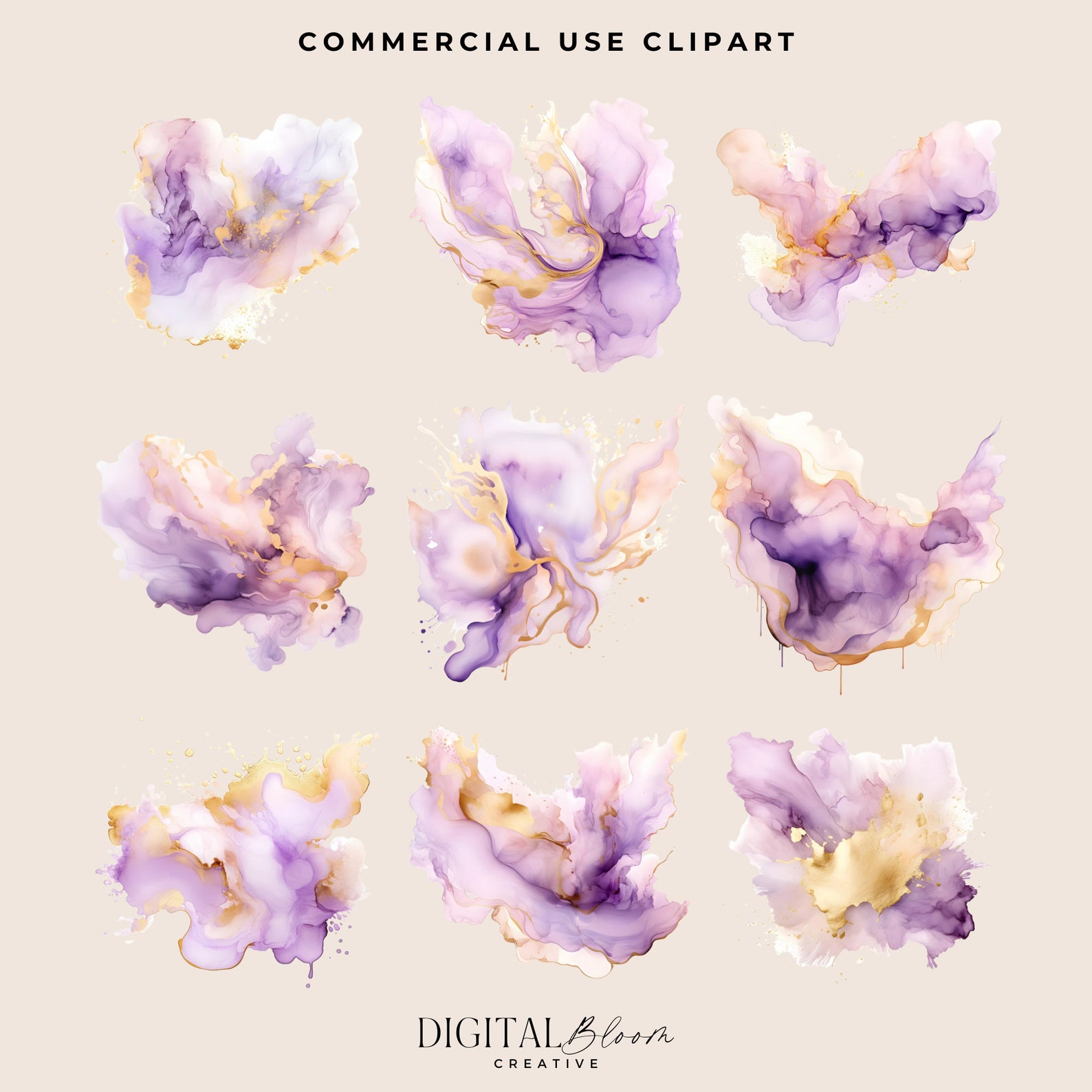 Pastel Purple Gold Alcohol Ink Splash Watercolor Paint Splatter ...