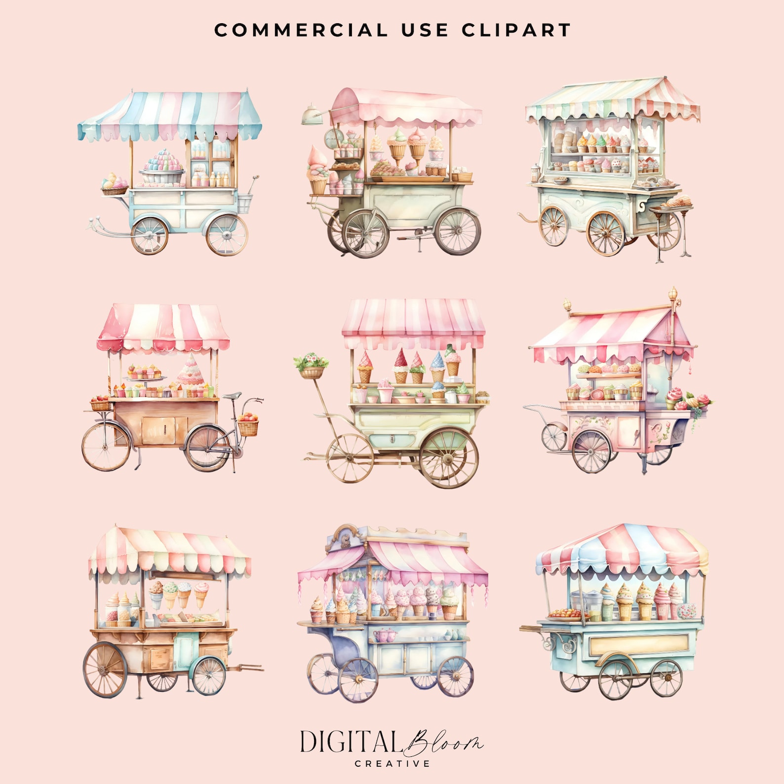 Ice Cream Cart Clip Art Popsicle Sweet Treats Summer Holiday Clipart ...