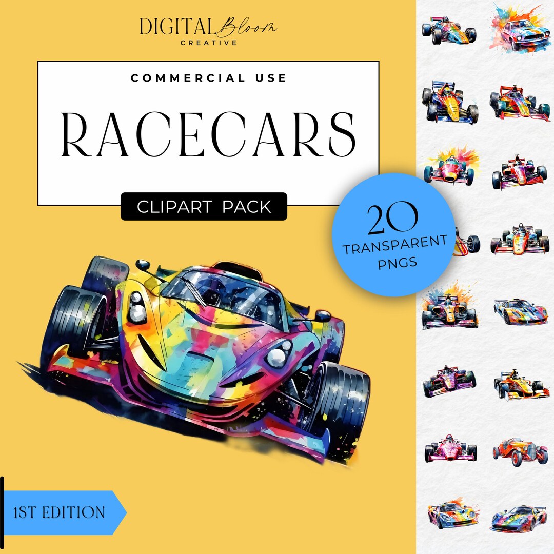 Racecar Clipart, Watercolor Racing Car Clip Art PNG, Boys Birthday ...