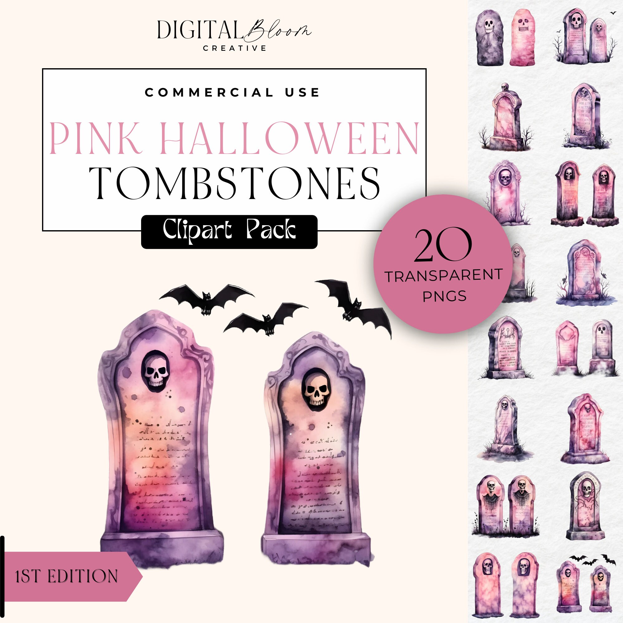 Pink Halloween Tombstone Clipart Spooky PNG Graphics Gravestone Clip ...