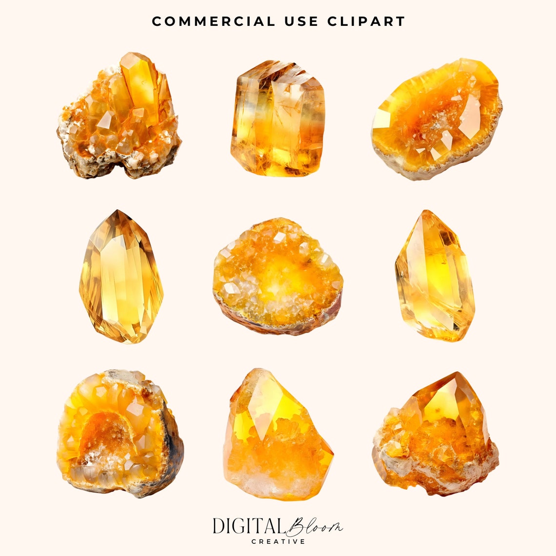 Yellow Citrine Crystal Clipart Realistic Gemstone PNG Healing Geode ...