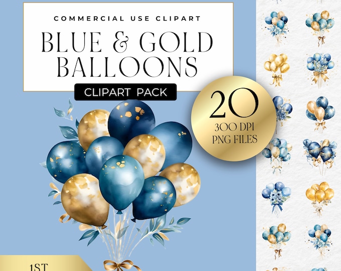 Teal and Gold Balloons Clipart, Glitter Balloon Png Digital Overlays ...