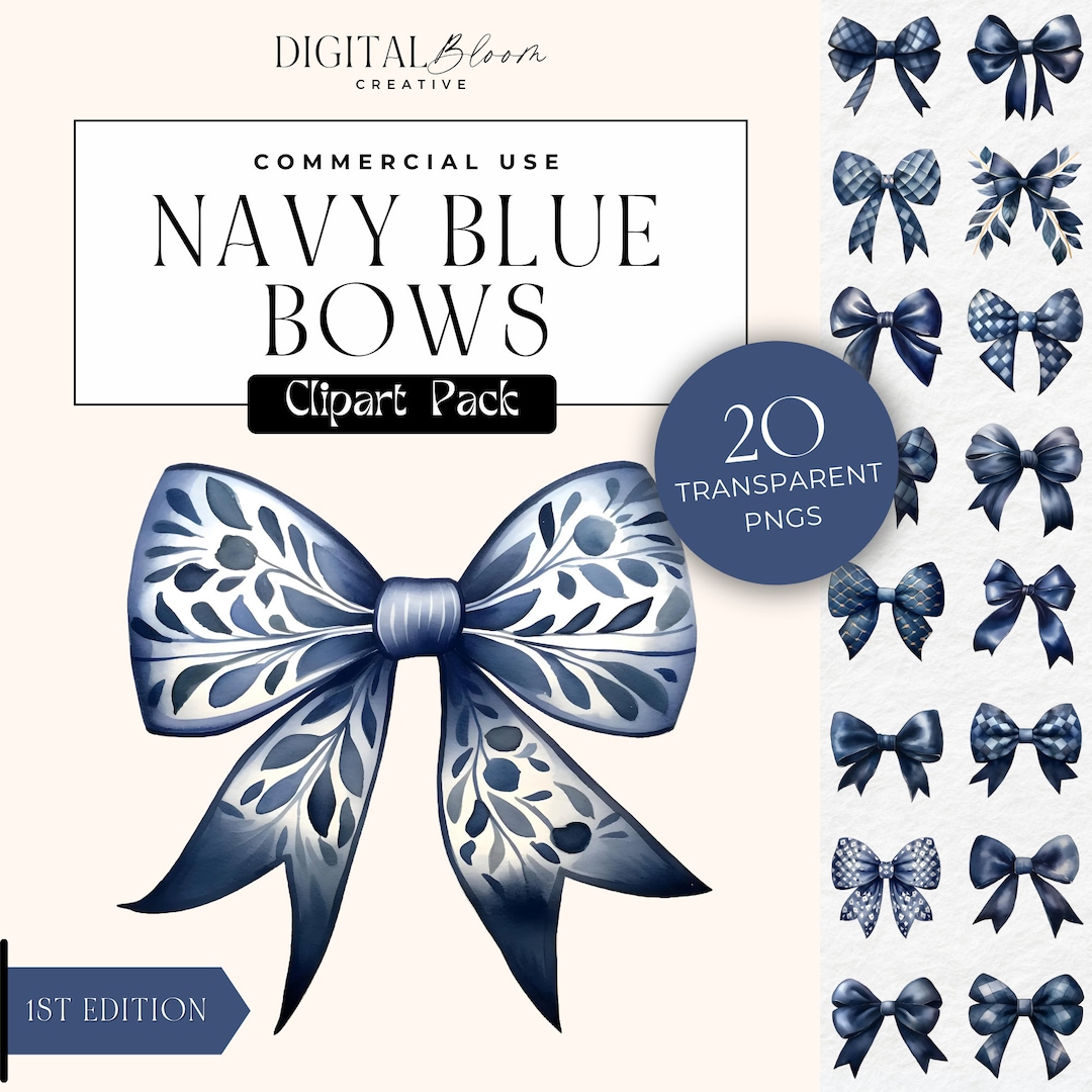 Ribbon Bow Clipart Transparent Png, Dark Navy Blue, Watercolor Coquette ...