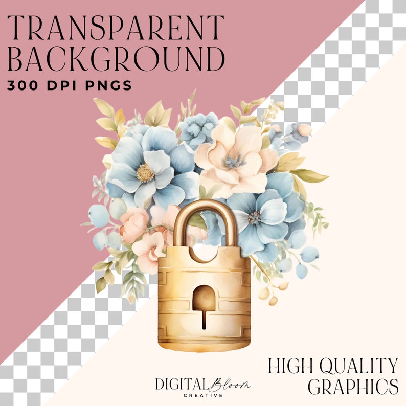 Floral Lock Clipart Watercolor Padlock With Flowers Vintage Locks ...