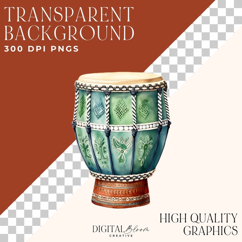 African Drum Clipart PNG Watercolor Bongo Clip Art Travel Graphics ...