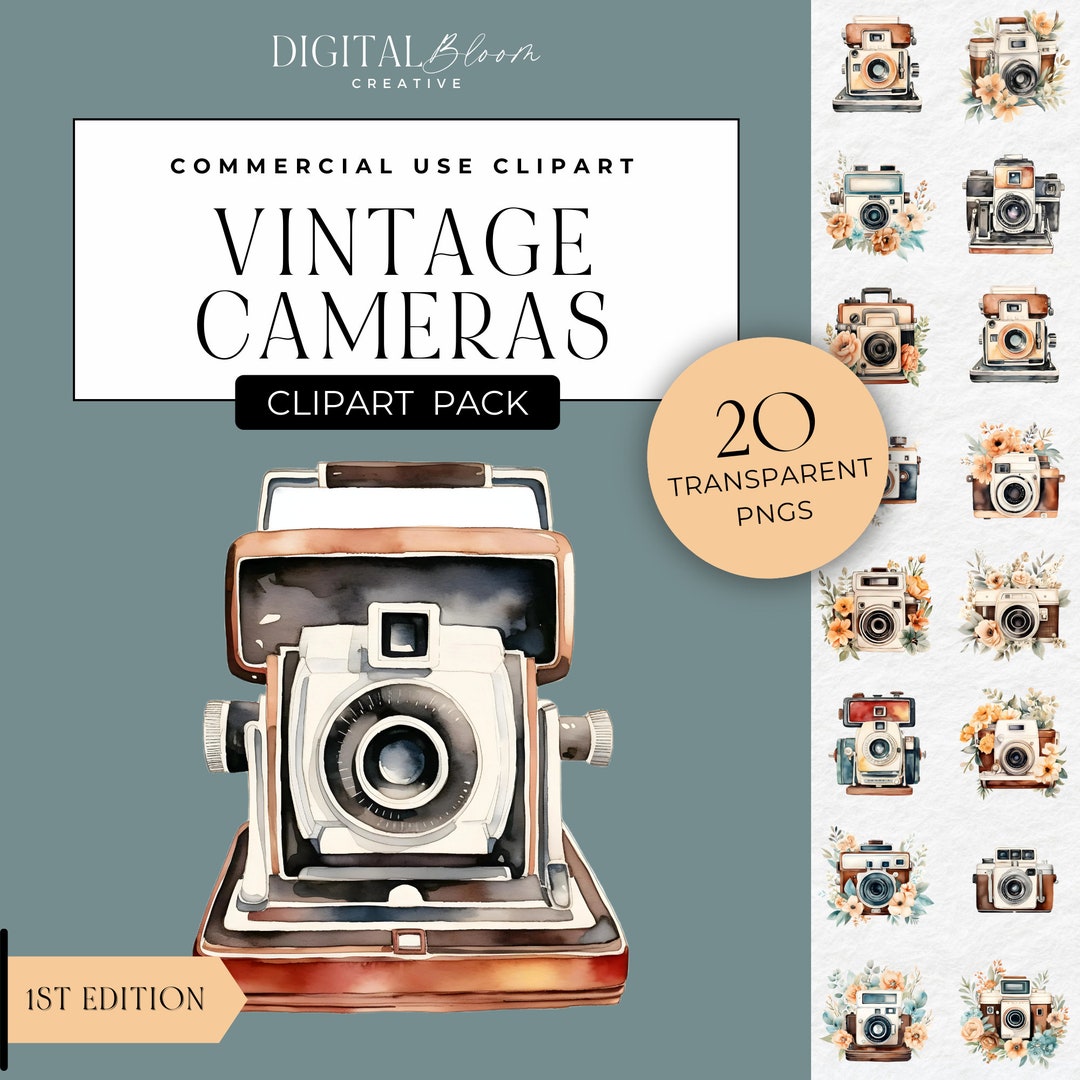 Polaroid Camera Clipart DSLR Camera Clip Art Bundle Retro Vintage ...