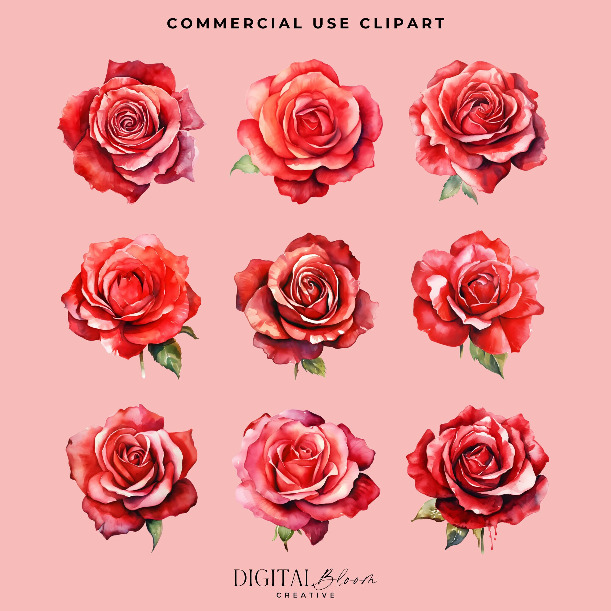 Red Rose Flower Clipart Floral Baby Shower Bright Roses PNG Graphics ...