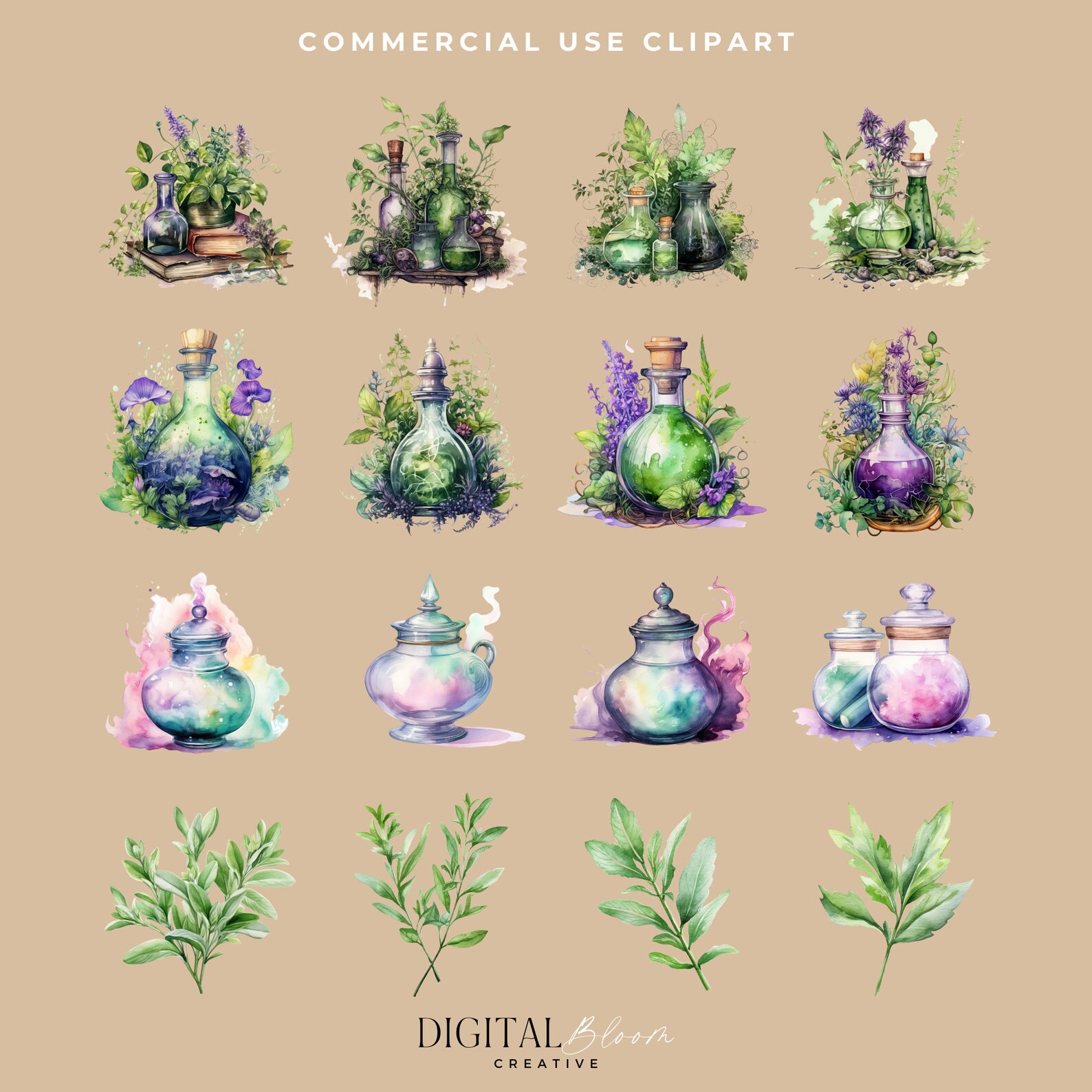 Herbology Clipart, Botanical Art PNG, Digital Grimoire, Witch Graphics ...