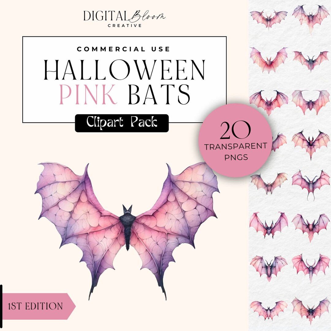 Pink Halloween Bat Clipart Spooky PNG Graphics Cute Halloween Clip Art ...