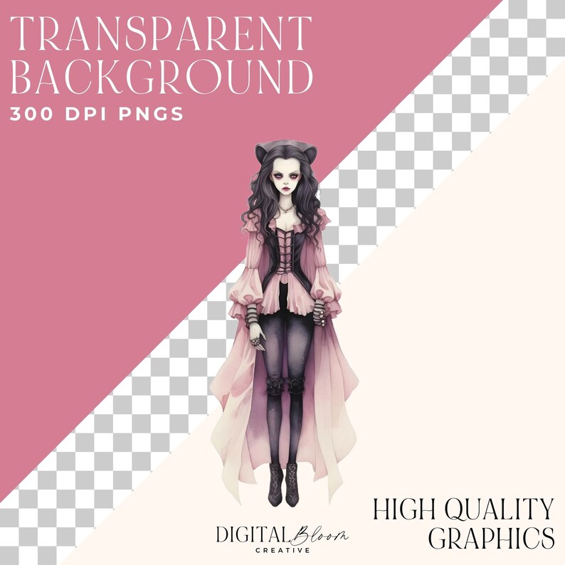Pink Halloween Female Vampires Clipart Spooky Mansion PNG Graphics Cute ...