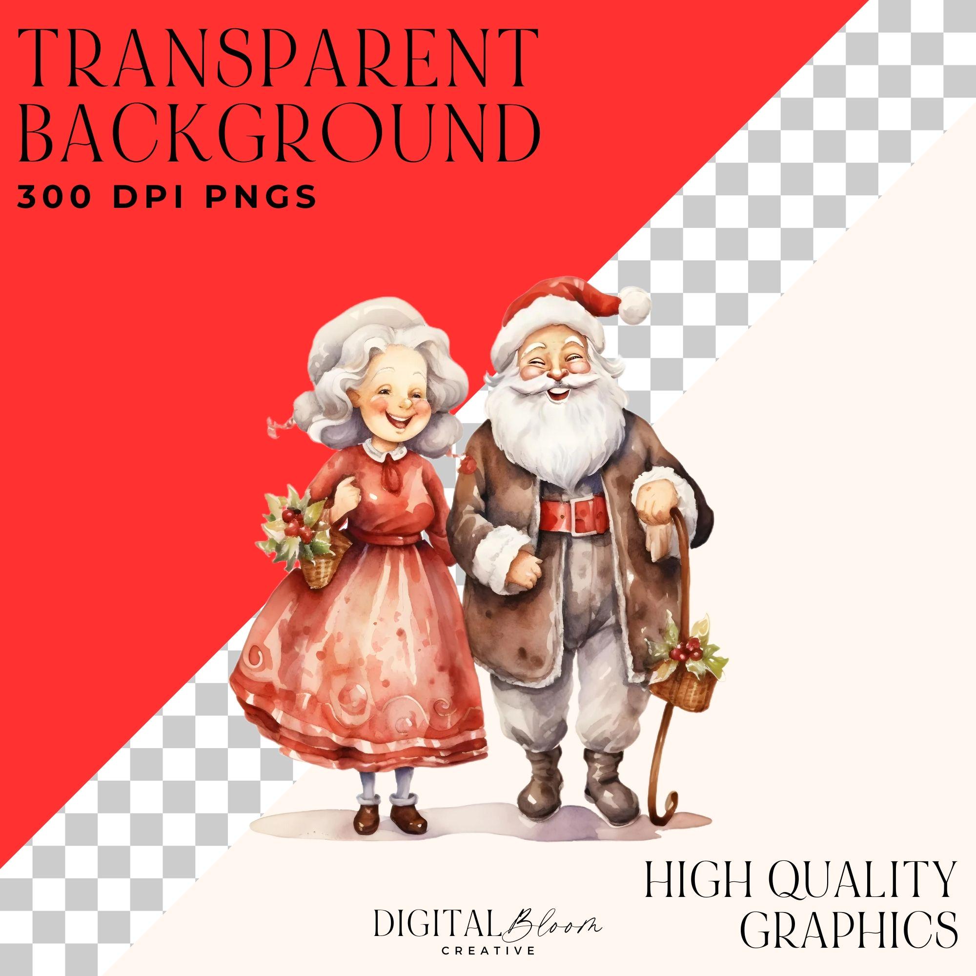 Mr & Mrs Santa Claus Clipart Watercolor Holiday Clip Art PNG Winter ...