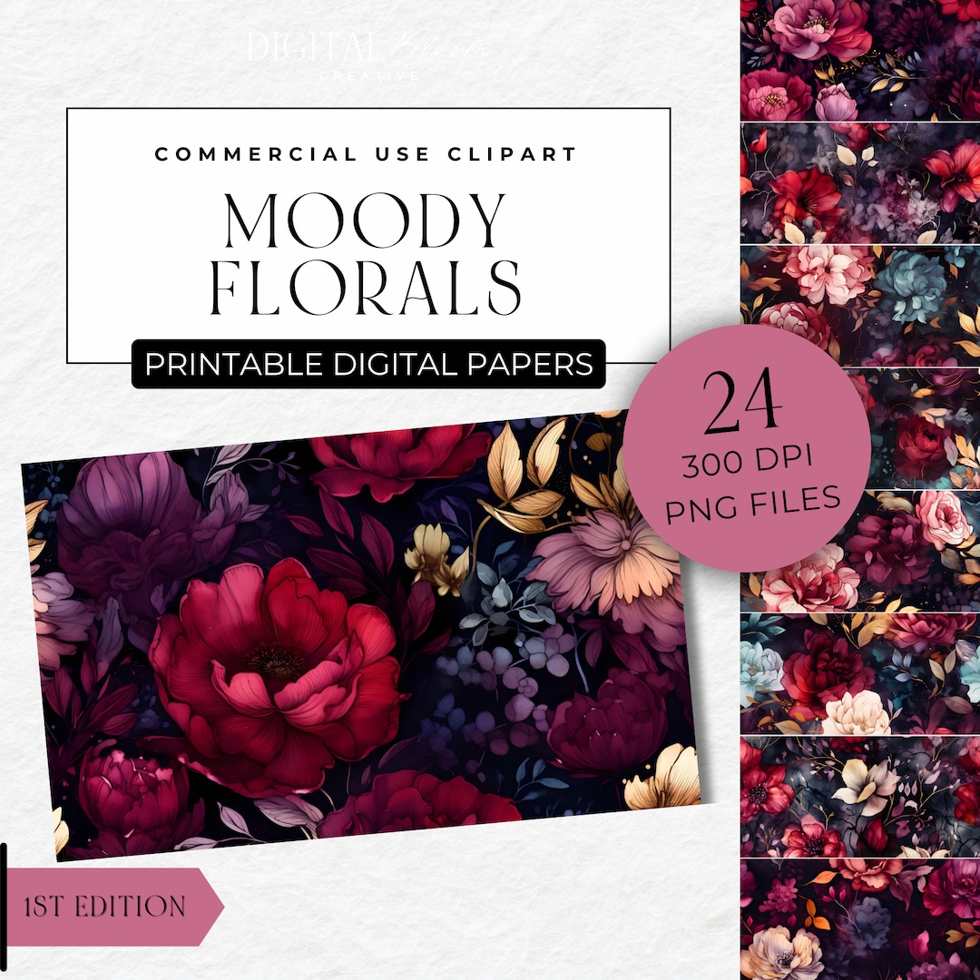 Printable Dark Moody Floral Pattern Background Scrapbooking Wallpaper ...