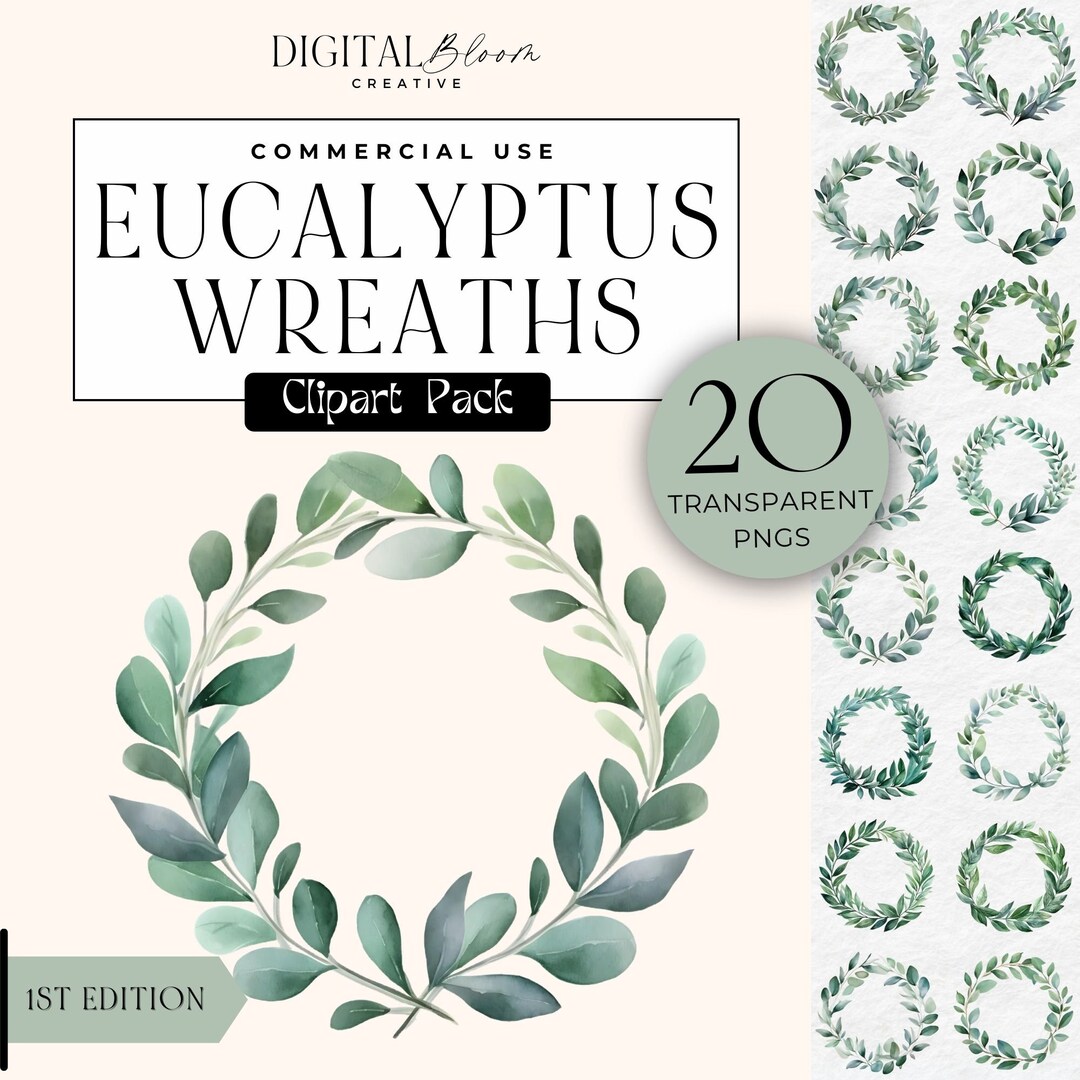 Eucalyptus Wreath Clipart PNG Greenery Leaves Frame Watercolor Border ...