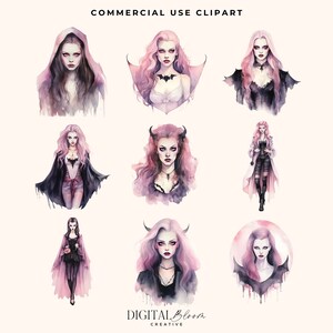 Pink Halloween Female Vampires Clipart Spooky Mansion PNG Graphics Cute ...