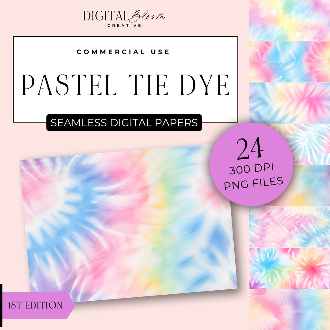 Tye Dye Digital Paper, Pastel Rainbow Tie Dye Digital Background ...