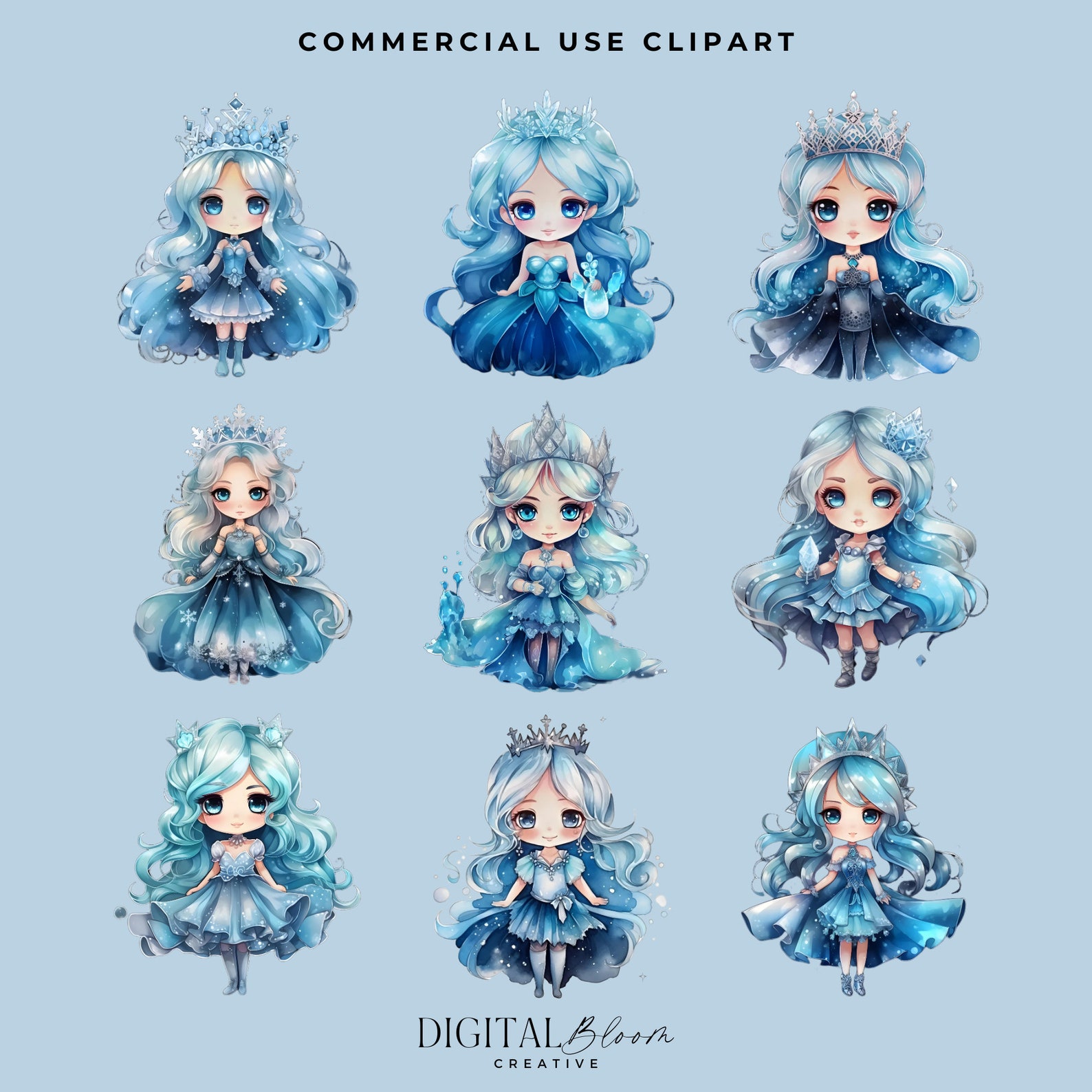 Lce Princess Clipart Fantasy Snow Queen Clip Art Magic Winter Chibi ...
