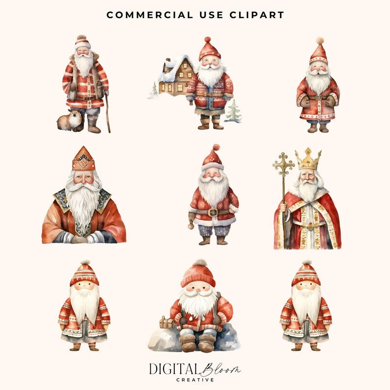 Scandi Santa Clipart Watercolor Nordic Holiday Clip Art PNG Winter ...