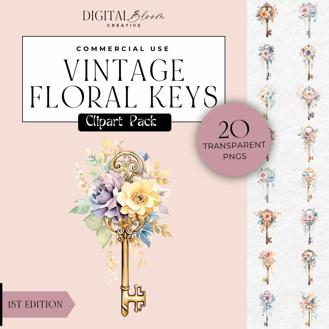 Vintage Floral Keys, Antique Brass Key, Gold Key With Flowers, Old ...