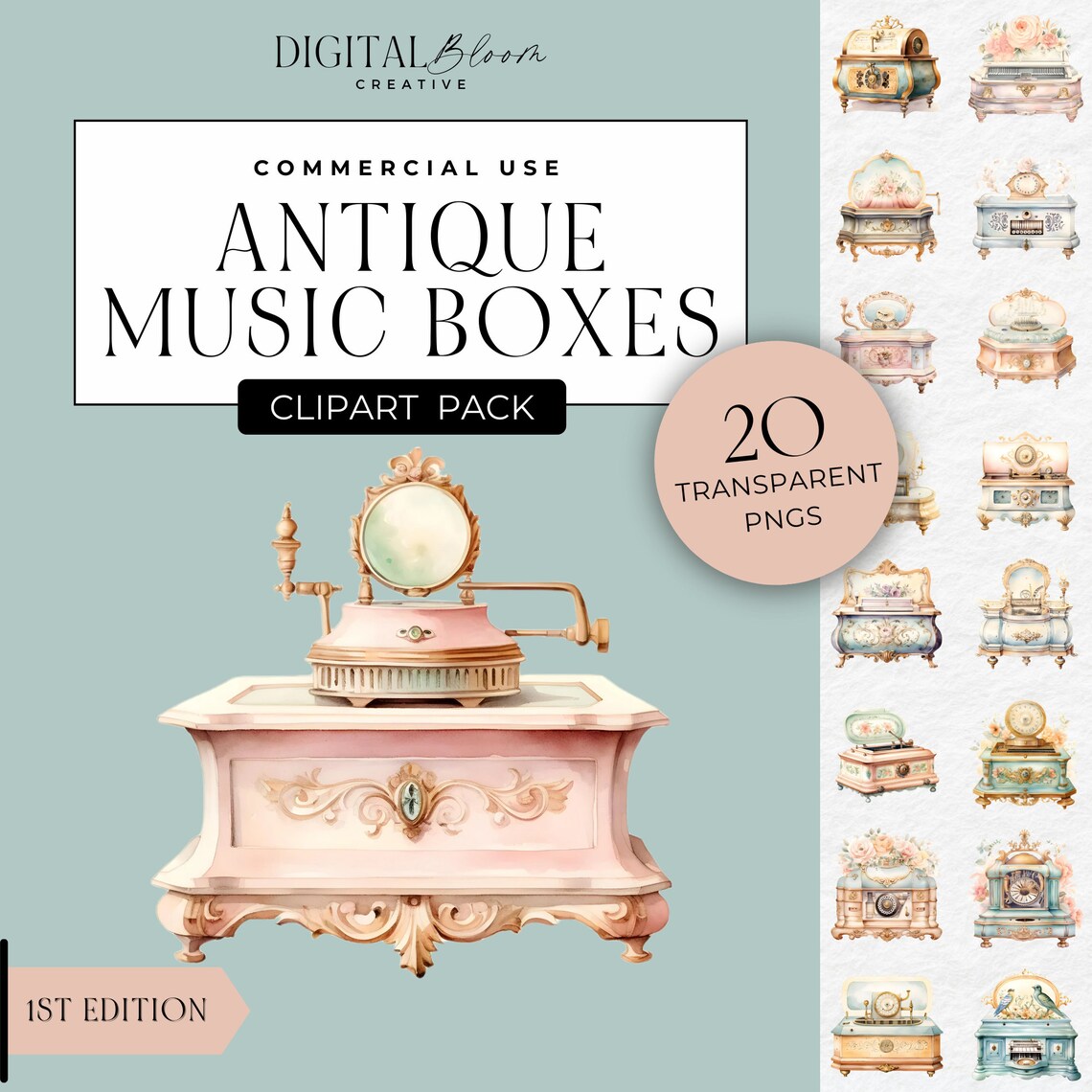 Music Box Clipart, Jewelry Box Clip Art, Antique Victorian, Vintage ...