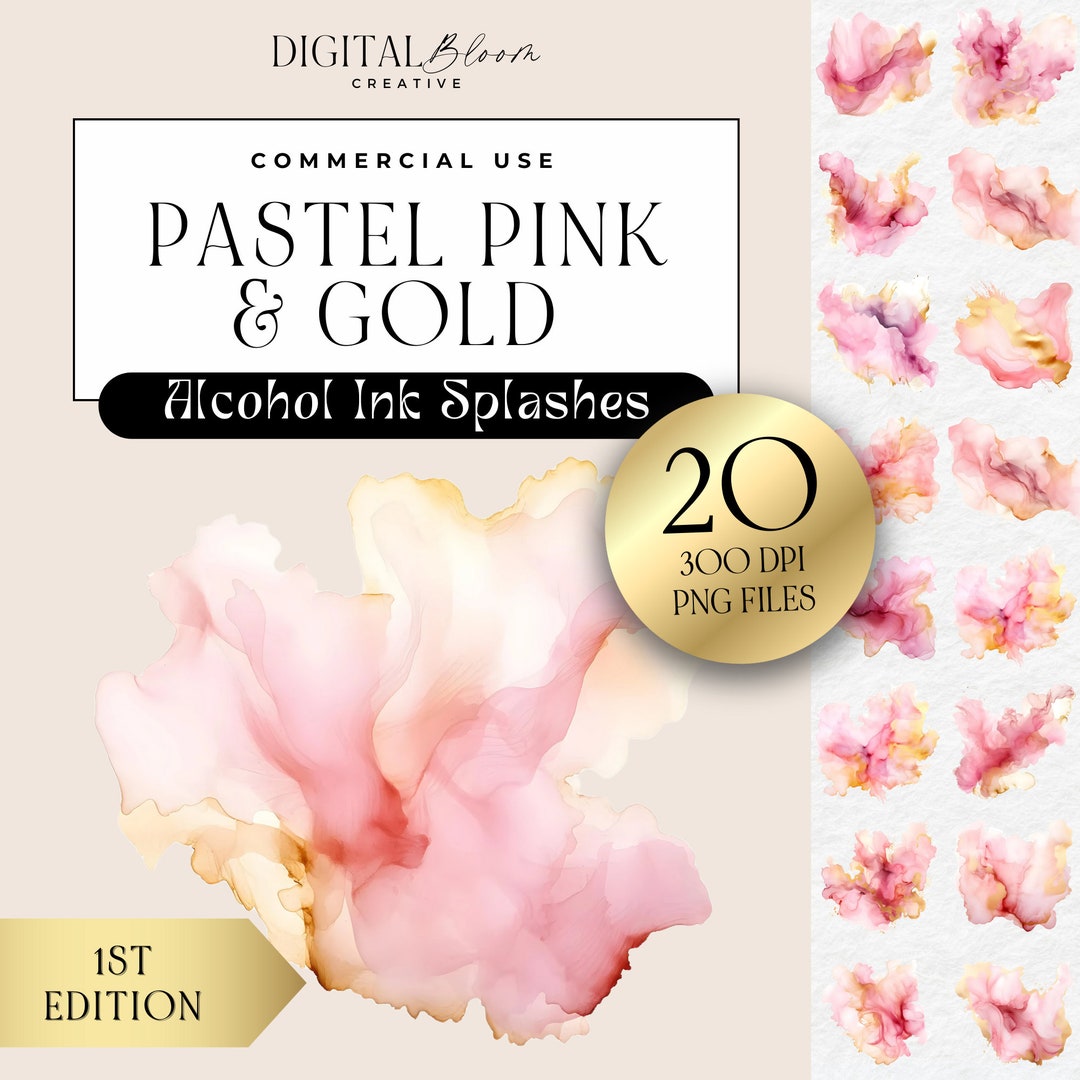 Pastel Pink Gold Alcohol Ink Splash Watercolor Paint Splatter Abstract ...