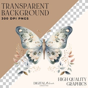 Neutral Boho Butterfly Folkie Clipart Butterflies Graphics Transparent ...