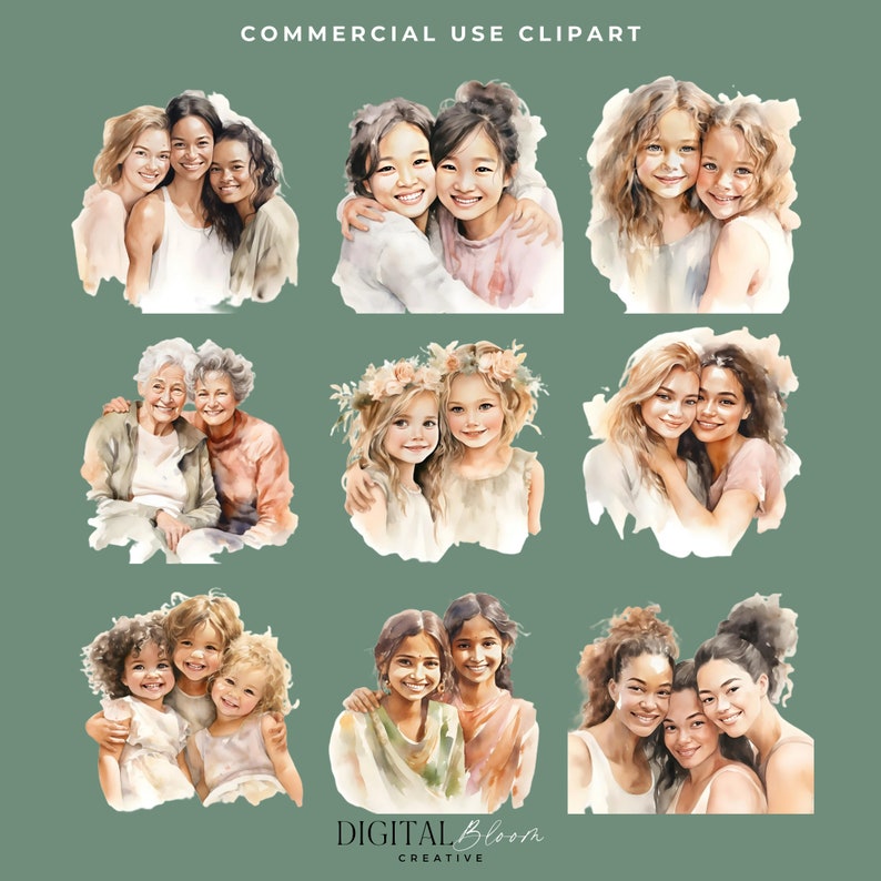 Boho Best Friends Clipart PNG Watercolor Besties Clip Art Family ...